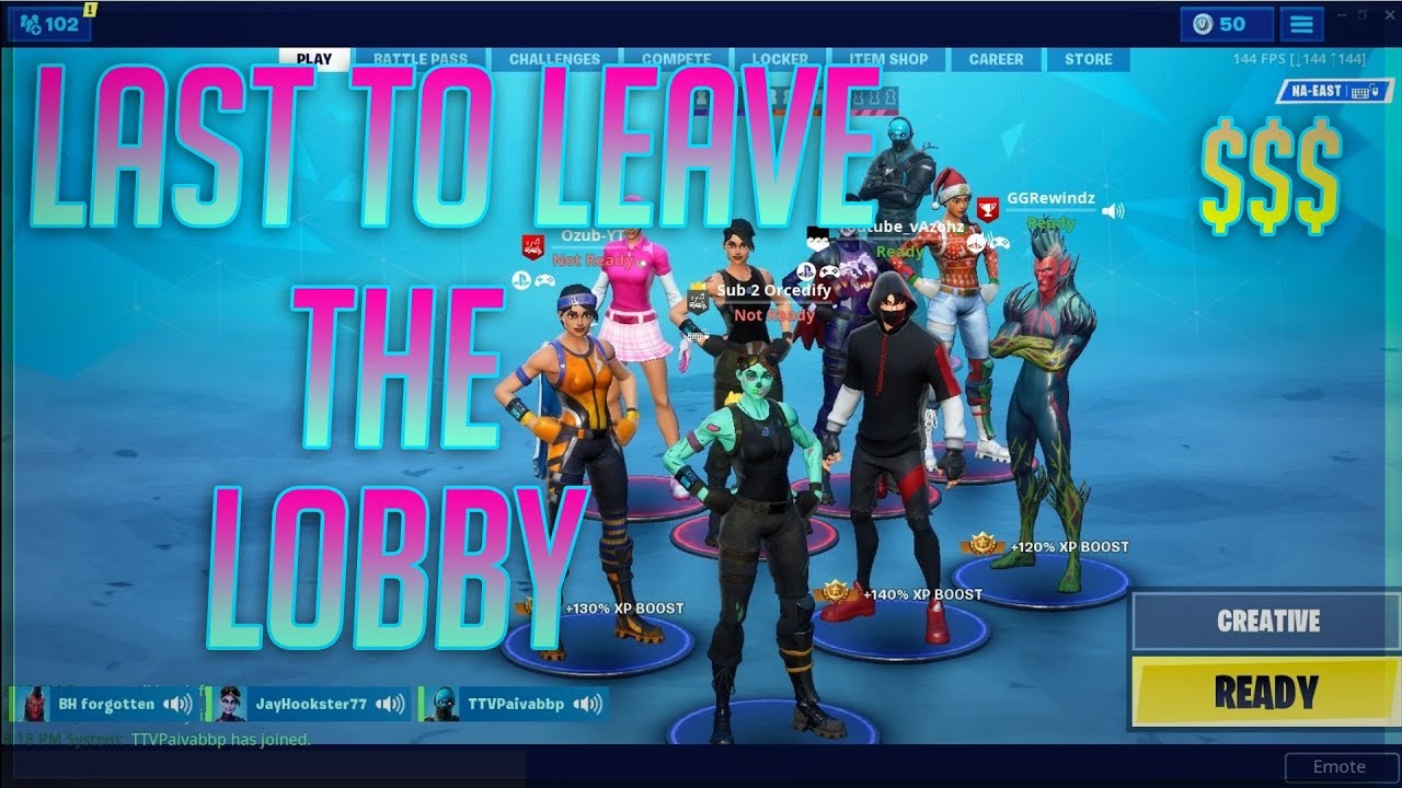 Last To Leave The Fortnite Lobby Wins a Prize - Challenge - YouTube