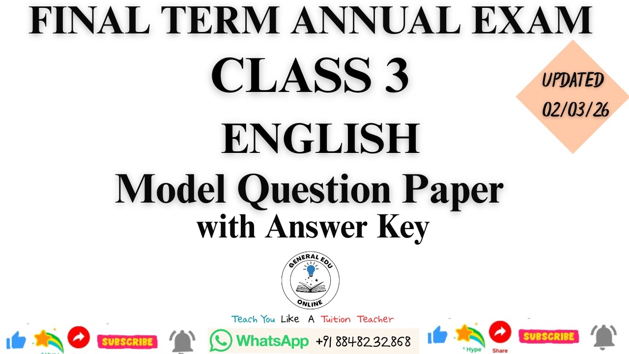 Class 3 English Annual Exam Model Question Paper 2024 - 25 with Answer ...