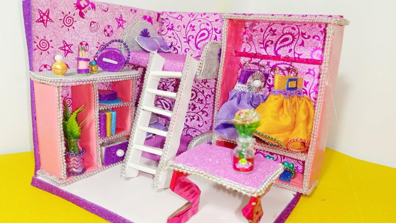 Diy miniature cardboard house #13 ||build miniature bedroom for two ...