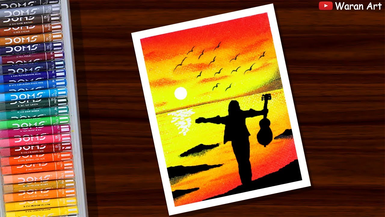 how to draw a Girl in Sunset Scenery - Step by Step easy drawing ...