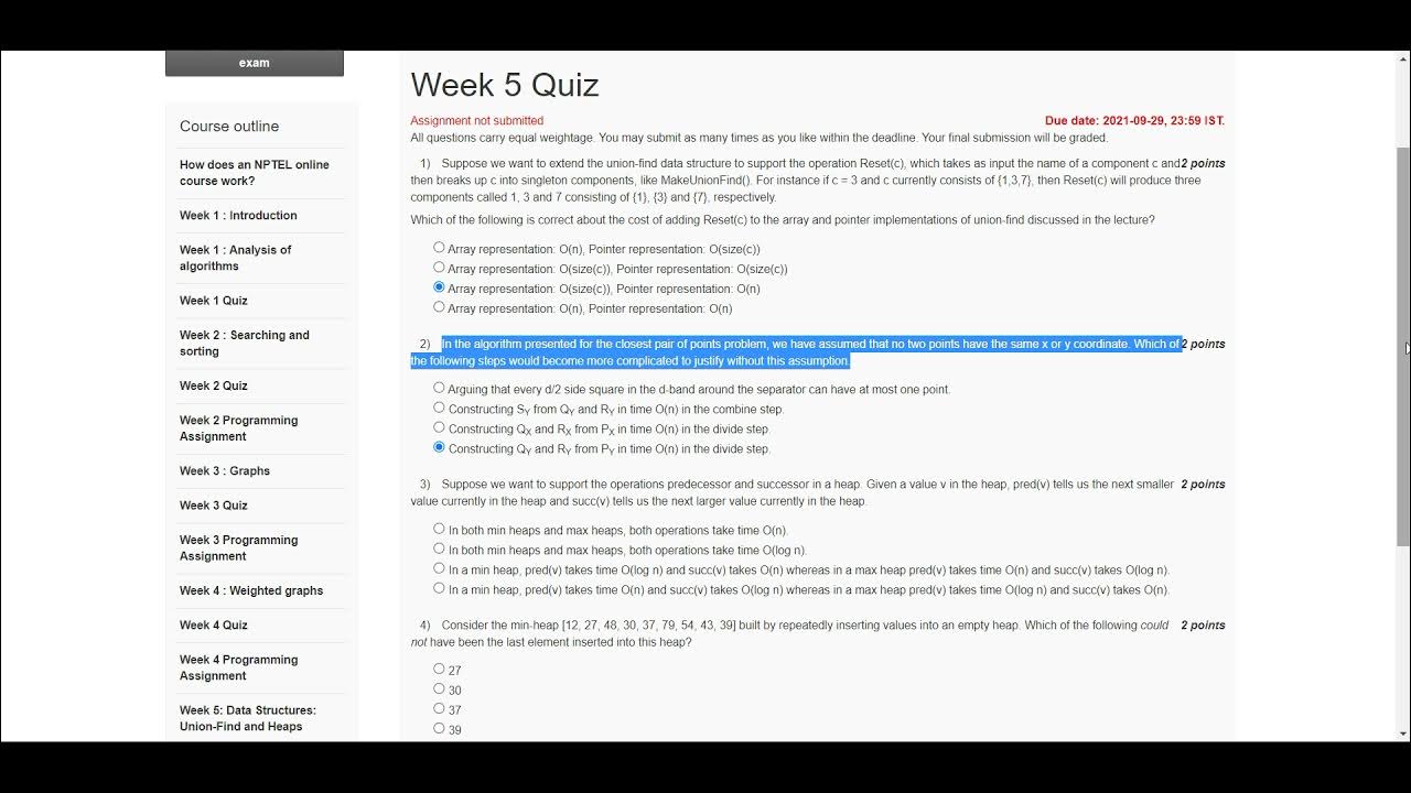 Design and analysis of algorithm | NPTEL | Week 5 | assignment solution 5 | 2021 - YouTube