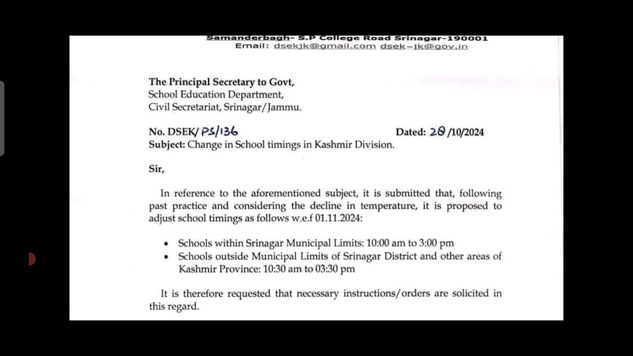 DSEK Change in School Timings IN kashmir division - YouTube
