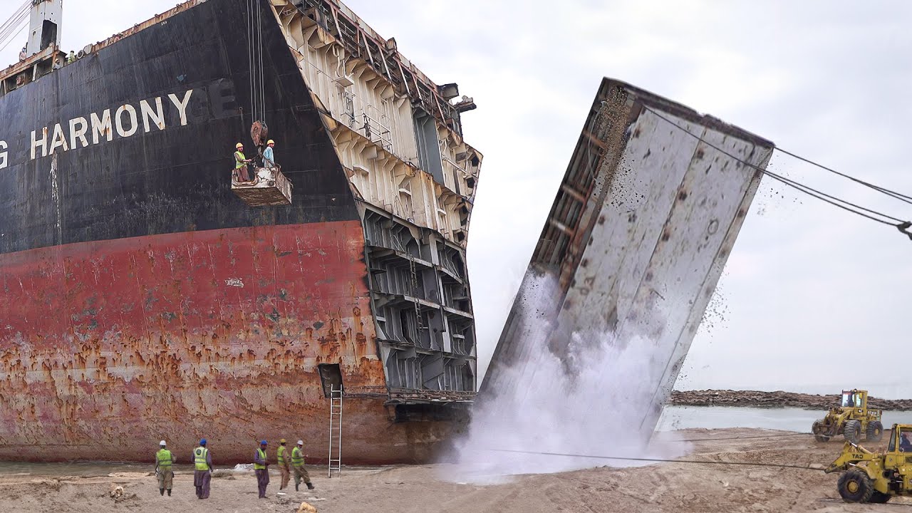 Extreme Way They Manually Scrap a Gigantic Ship Stranded on the Beach ...