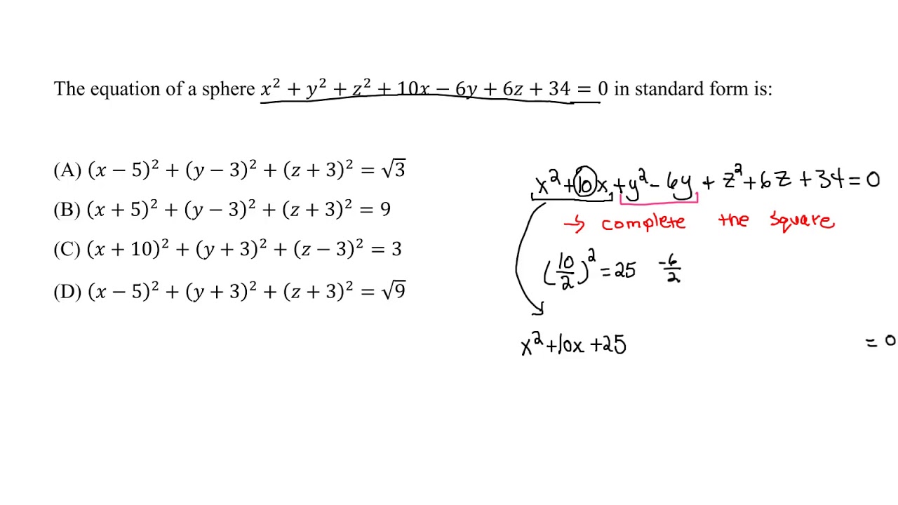 FE Exam Review - Analytic Geometry - Spheres (General form to standard ...