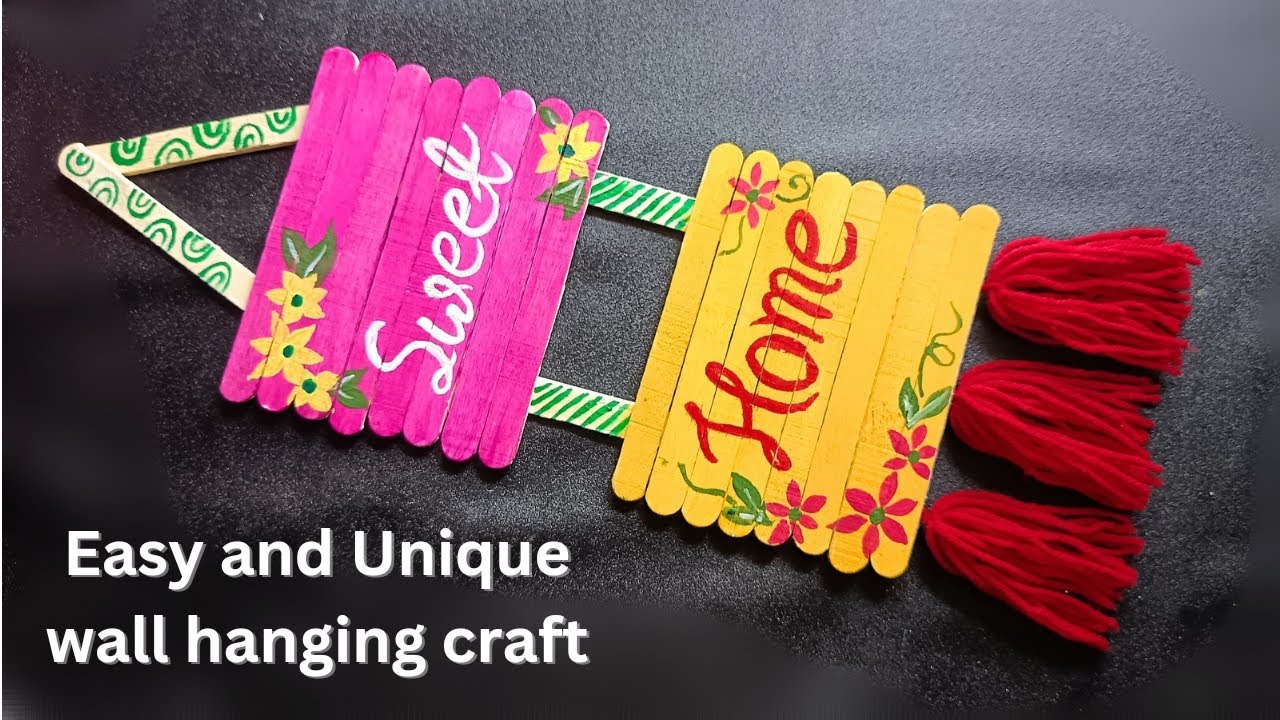 Ice cream stick craft, welcome wall hanging craft ideas, home decor ...