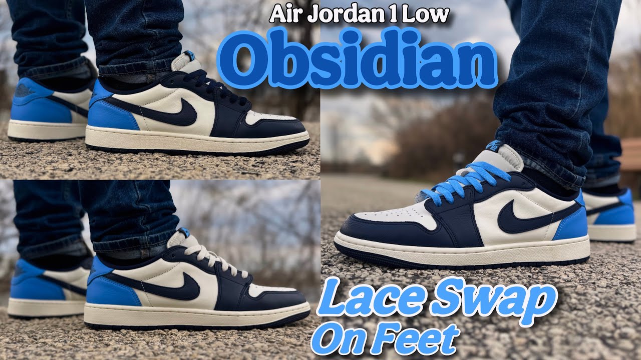 Jordan 1 Low Obsidian - On Feet/Lace Swap - YouTube