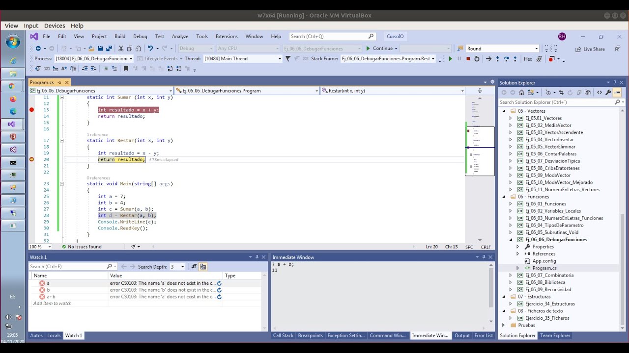 IO-C# - 06.06 Uso del debugger con funciones - YouTube