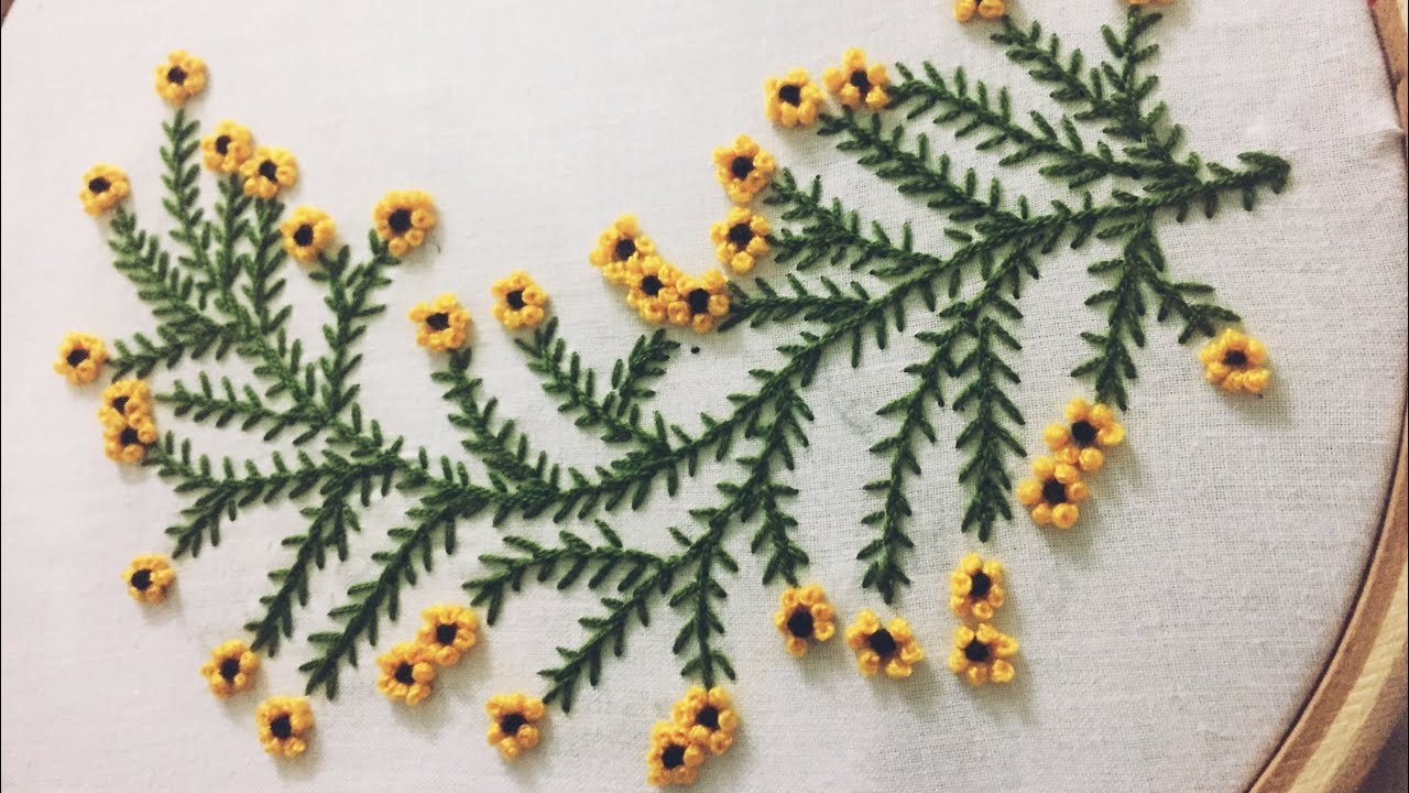 Hand embroidery flower stitch design with stem stitch knot stitch by ...