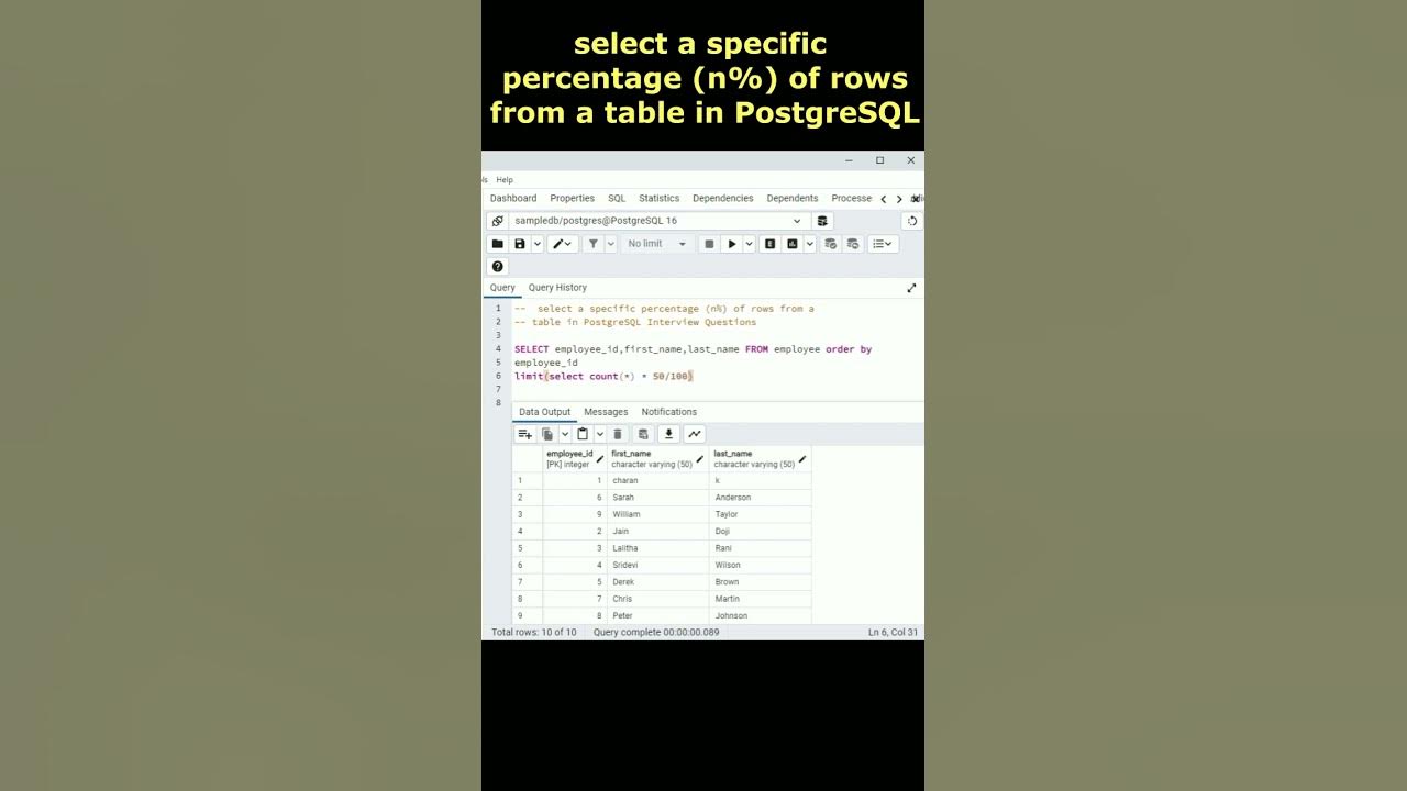 SQL query Get specific percentage n% rows from a table in Postgre #pgadmin - YouTube
