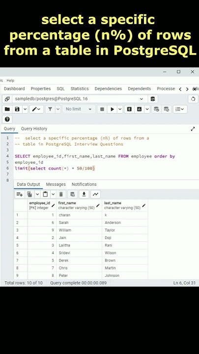 SQL query Get specific percentage n% rows from a table in Postgre #pgadmin - YouTube
