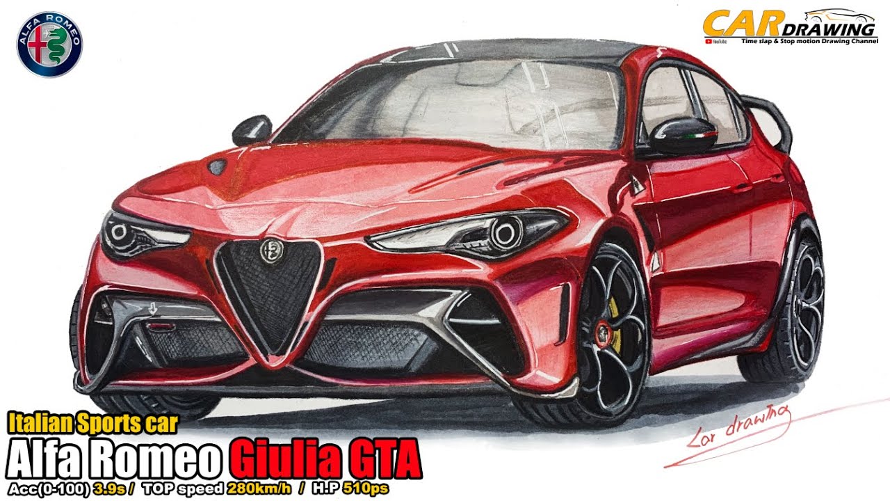 [Car Drawing] How to draw a car #65th Alfa Romeo Giulia GTA 알파로메오 줄리아 ...