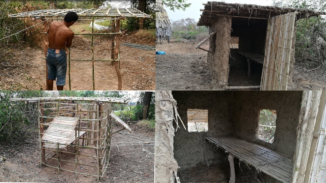 Primitive Daily life: Build primitive mud house (using bamboo and mud ...