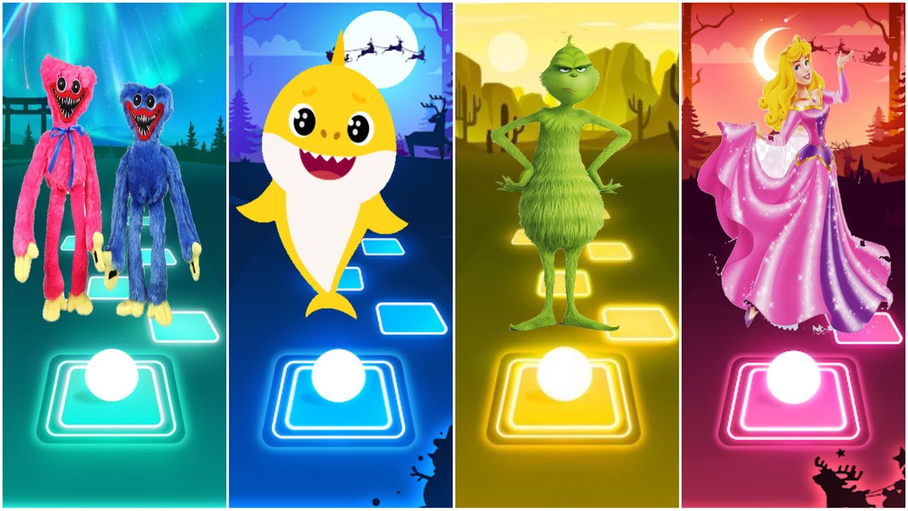 Tiles hop - Huggy Wuggy 🆚 Baby shark 🆚 Grinch 🆚 Aurora - YouTube