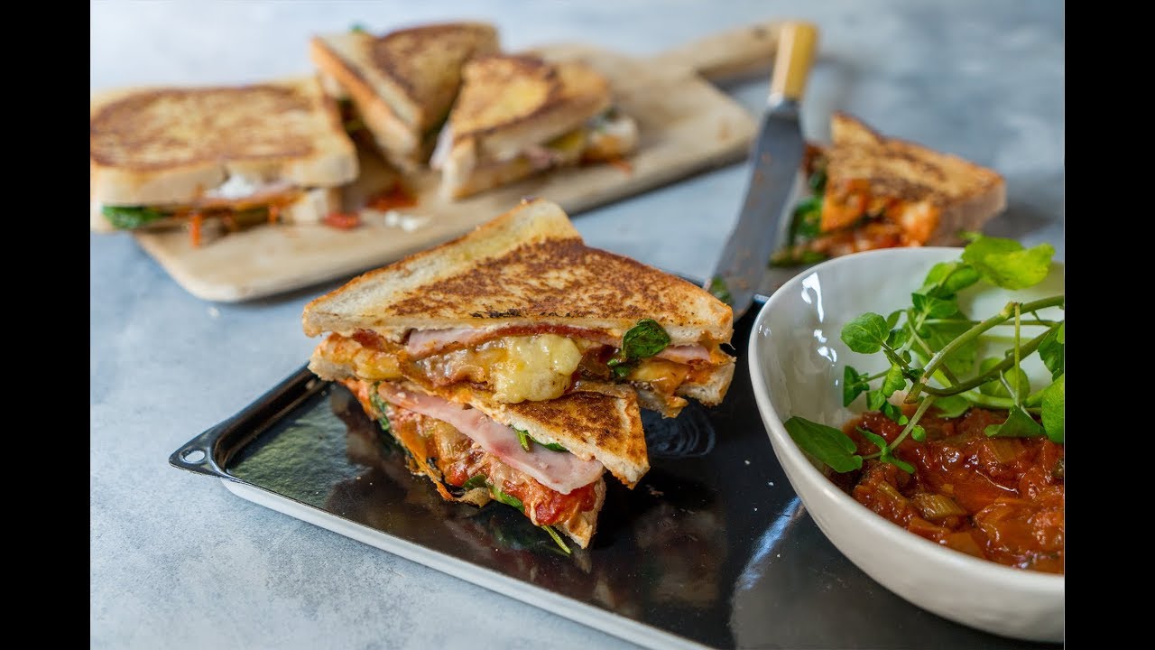 Pan-Toasted Ham, Cheese and Tomato Sarmie - YouTube