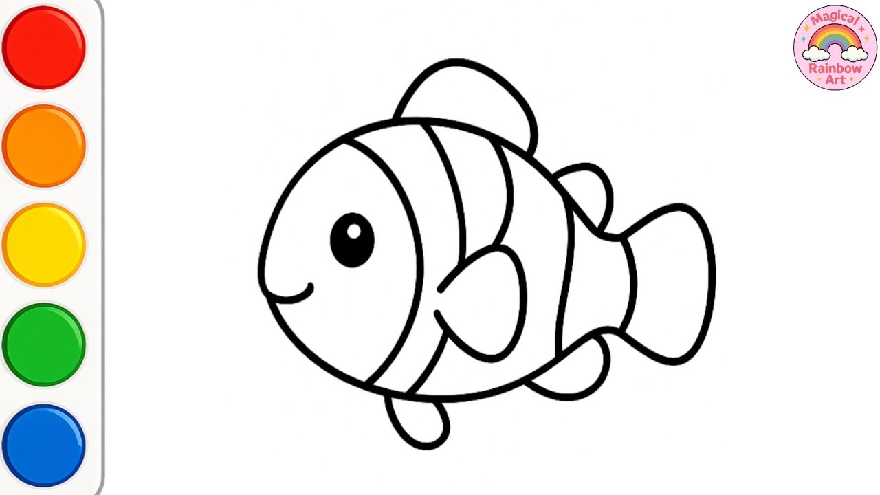 How to Draw a Cute Clownfish Step by Step | Easy Fish Drawing for Kids ...