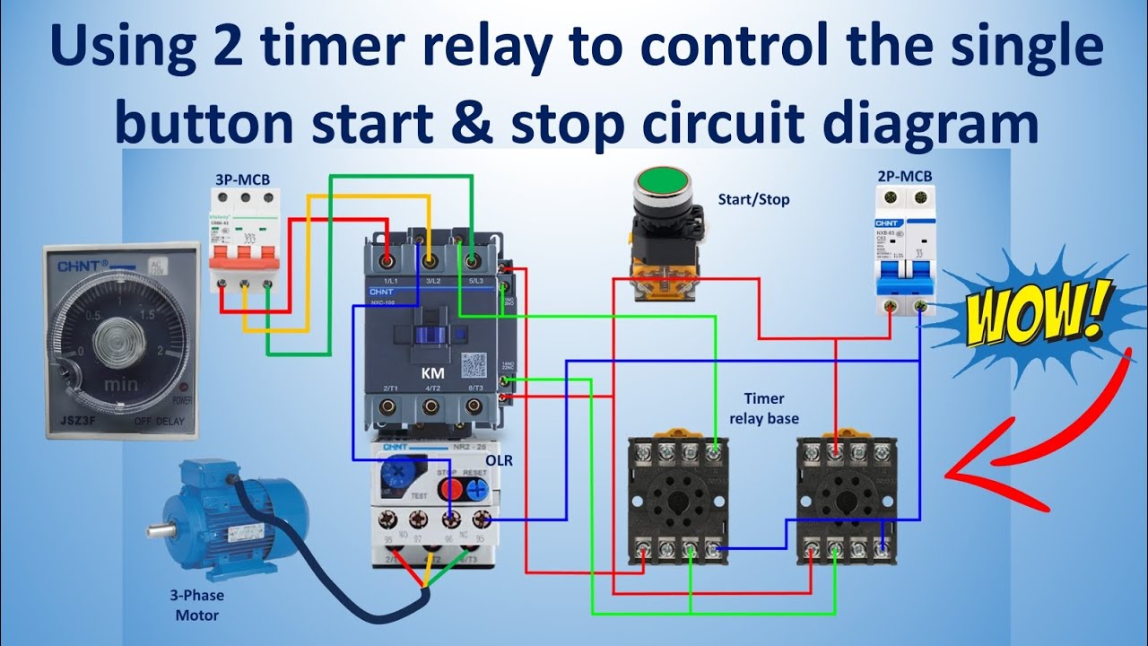 Using 2 Timer Relays to Control Single Button Start & Stop Circuit ...