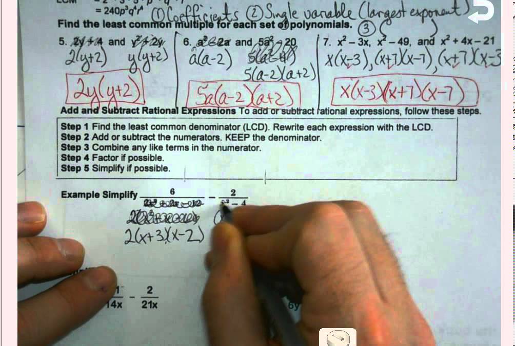 Honors Algebra 2 9.2 Add and Subtract Rational Expressions - YouTube
