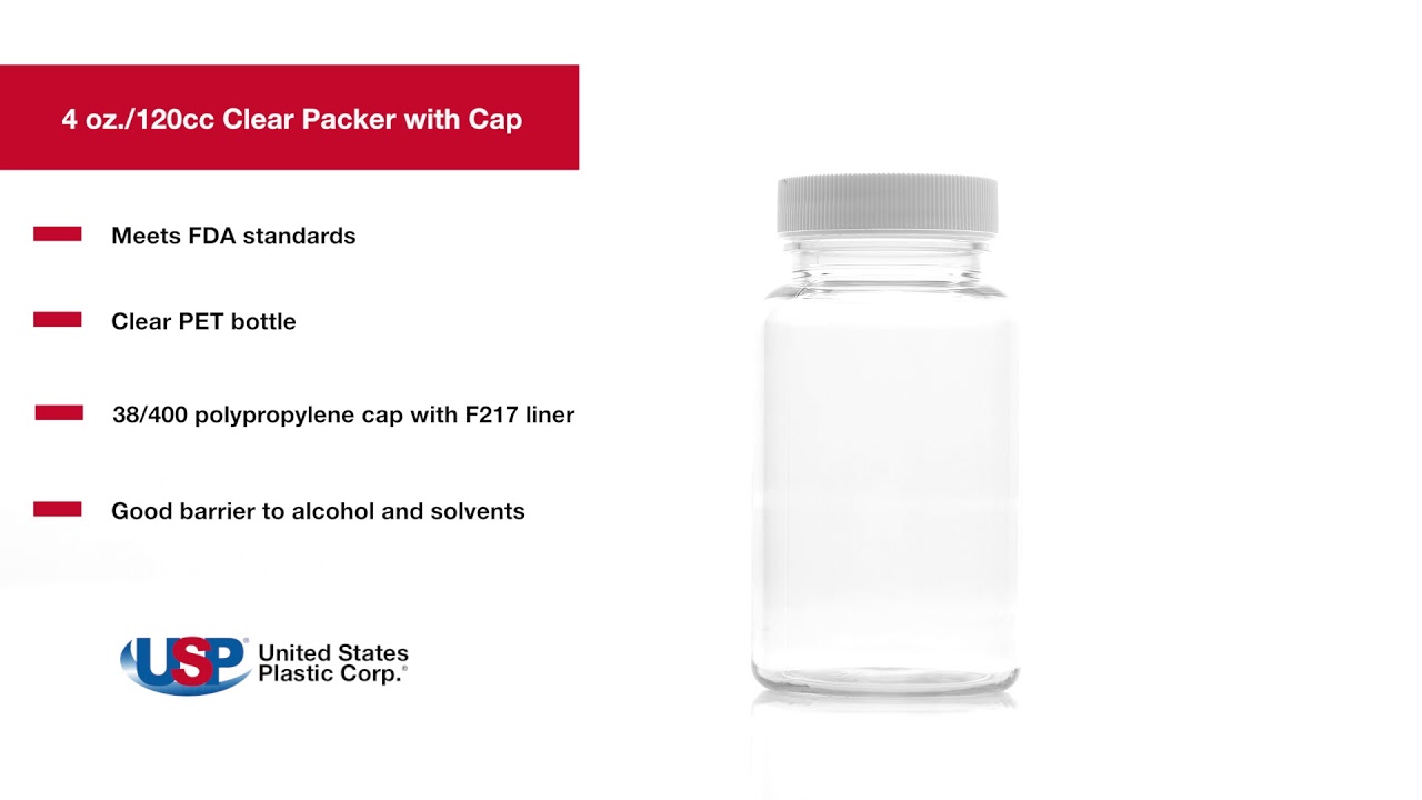 4 OZ./120CC CLEAR PACKER WITH CAP | U.S. Plastic Corporation® - YouTube
