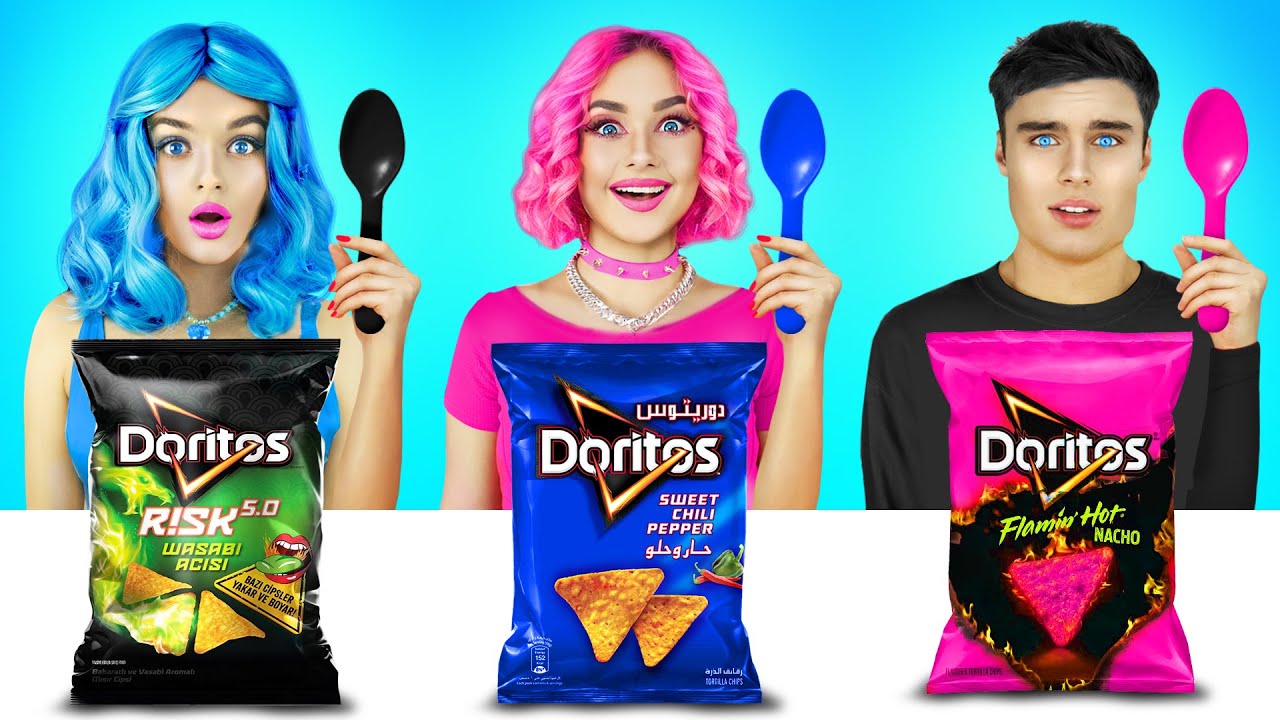 1 Color Food Eating Challenge! Battle with Colorful Snacks and Yummies ...