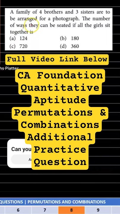 CA Foundation Quantitative Aptitude Permutations & Combinations Additional Practice Question ...