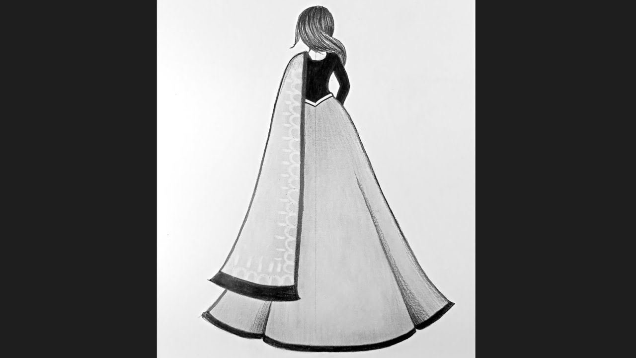 Easy Drawing Girl With Beautiful Dress \ How To Draw Back Side Girl ...