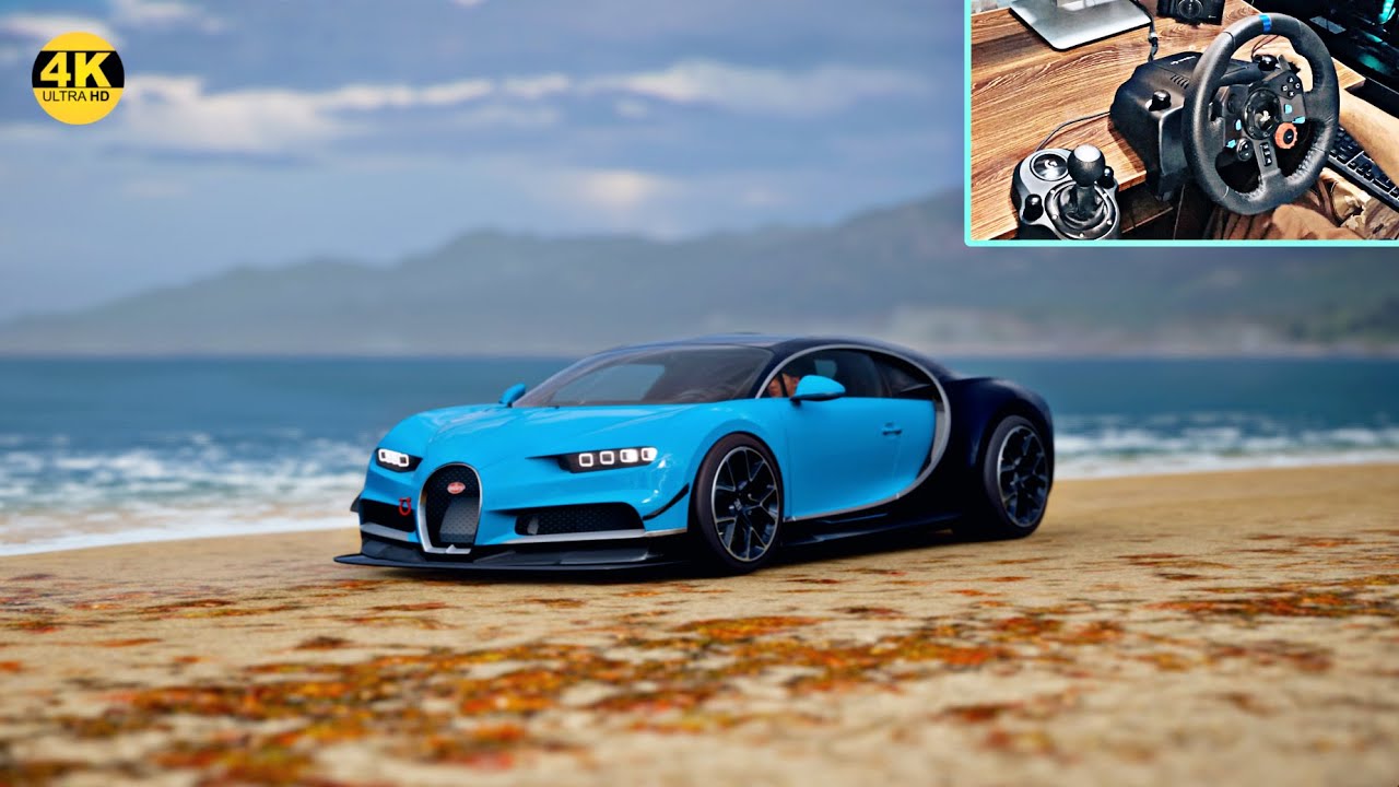 Watch the Bugatti Chiron in action in Forza Horizon 5 on a Logitech G29 ...