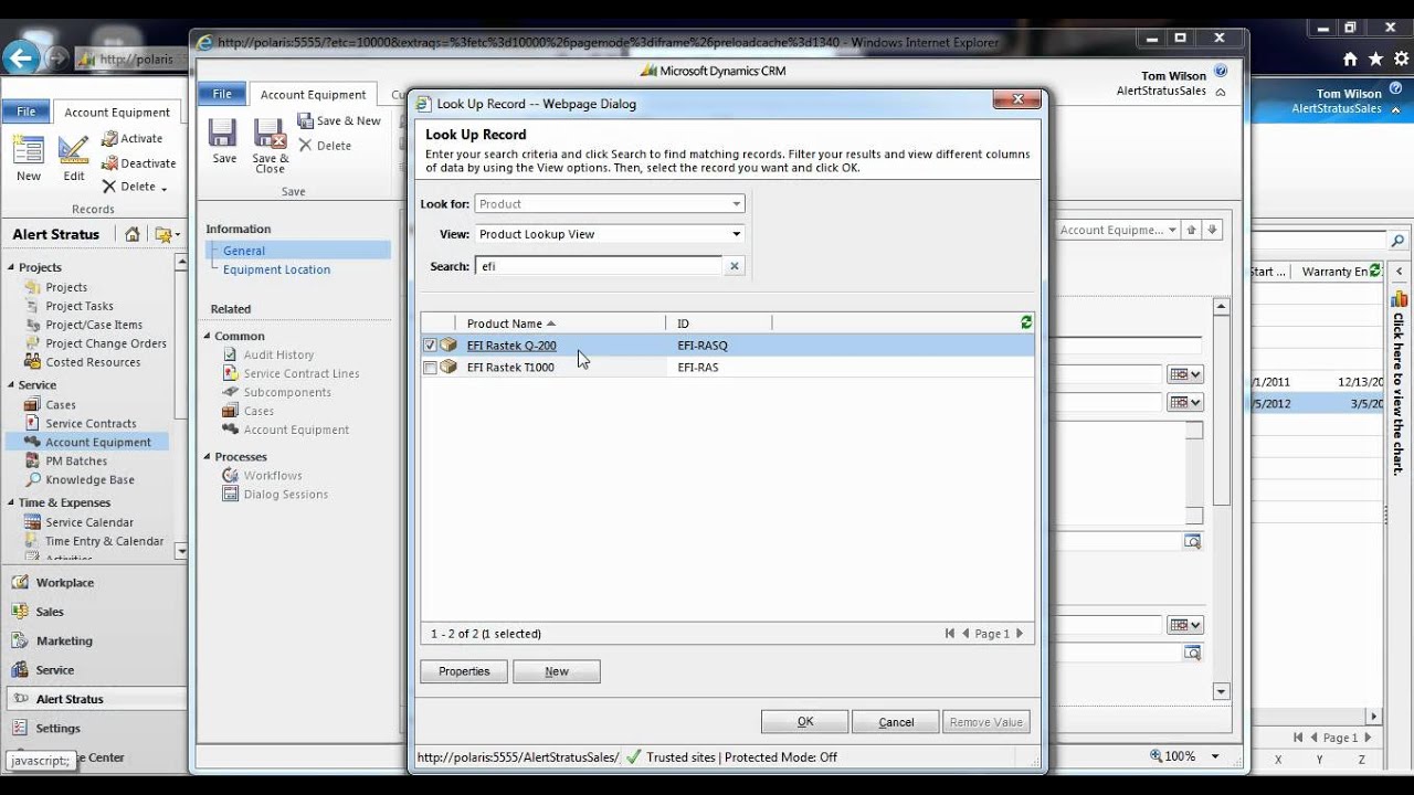 Creating Account Equipment Records in Alert Stratus for Microsoft ...