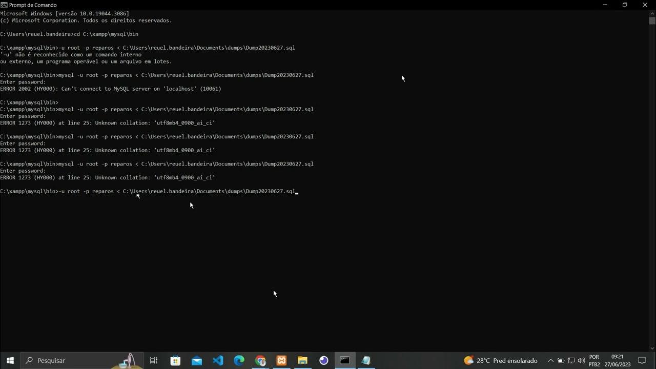 erro de collation desconhecida ao importar um arquivo SQL no MySQL unknown collation - YouTube