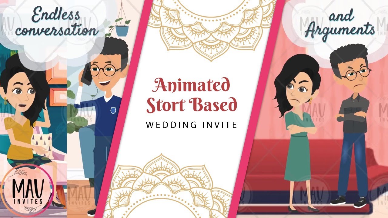 Animated Couple Love Story Wedding Invitation Video | Story Based Video ...