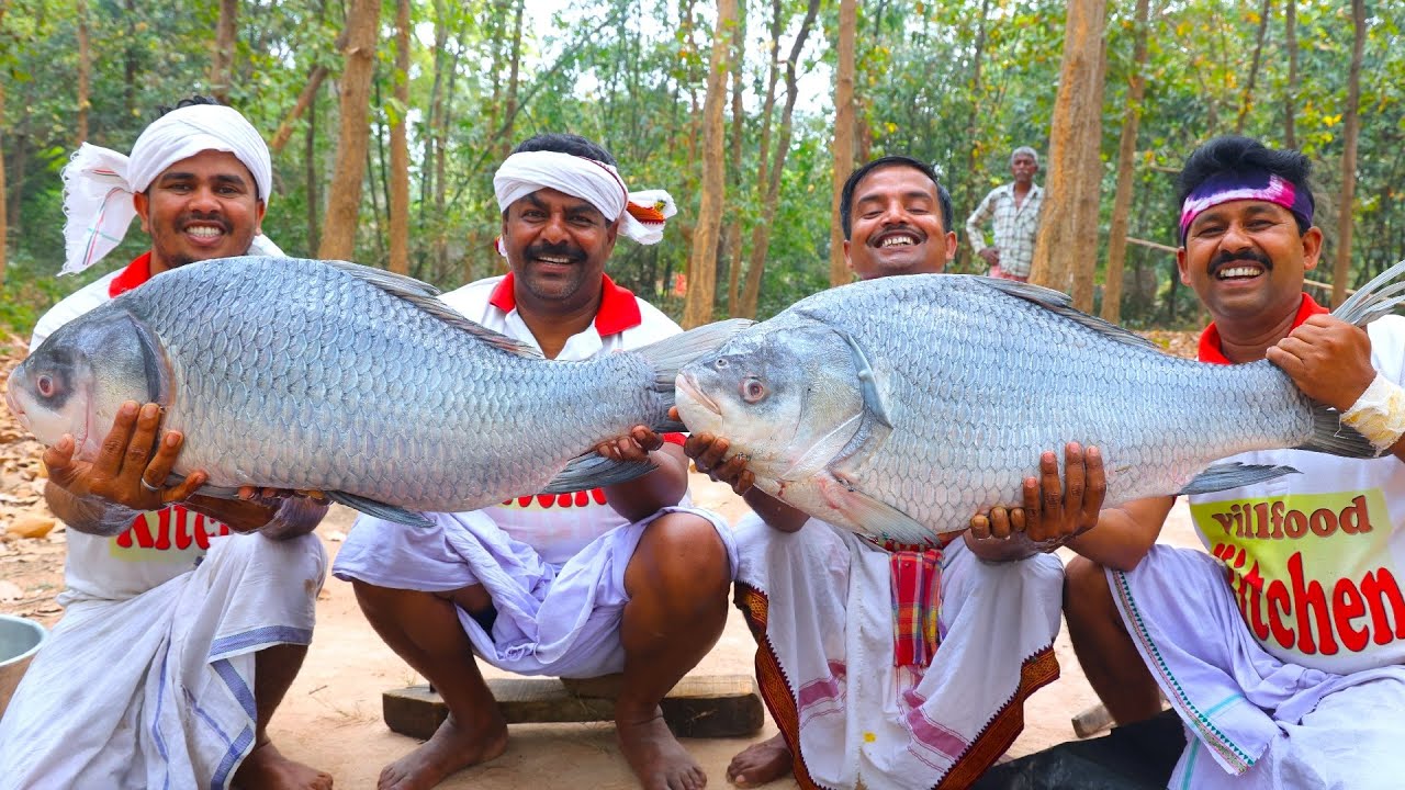 Village style Big Katla fish Kalia & Vegetables cooking for village ...