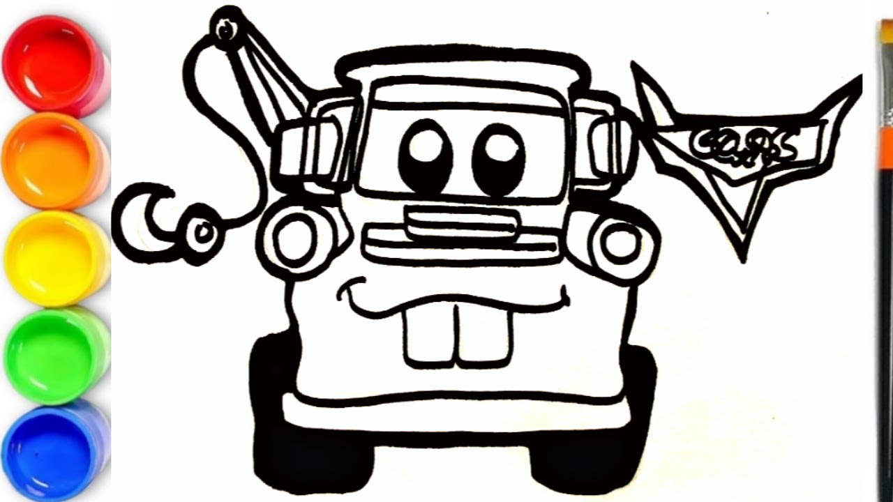 How to draw Mater - Cars 3 - Tow Mater Front View - YouTube