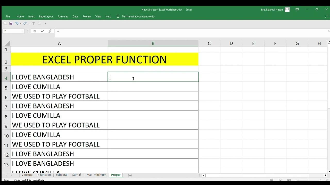 Proper Function Excel Formula Excel Function Ms Excel Youtube