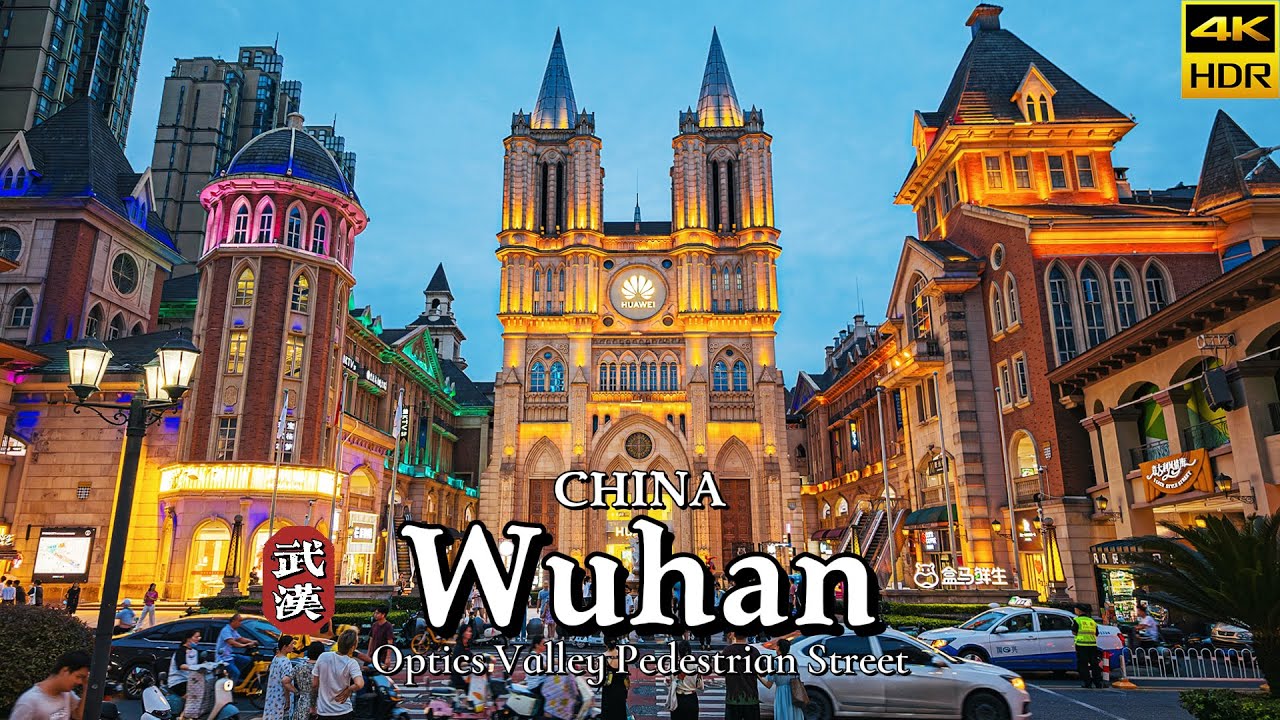 [4K CHINA] Gorgeous Night View of Wuhan Optics Valley Pedestrian Street ...