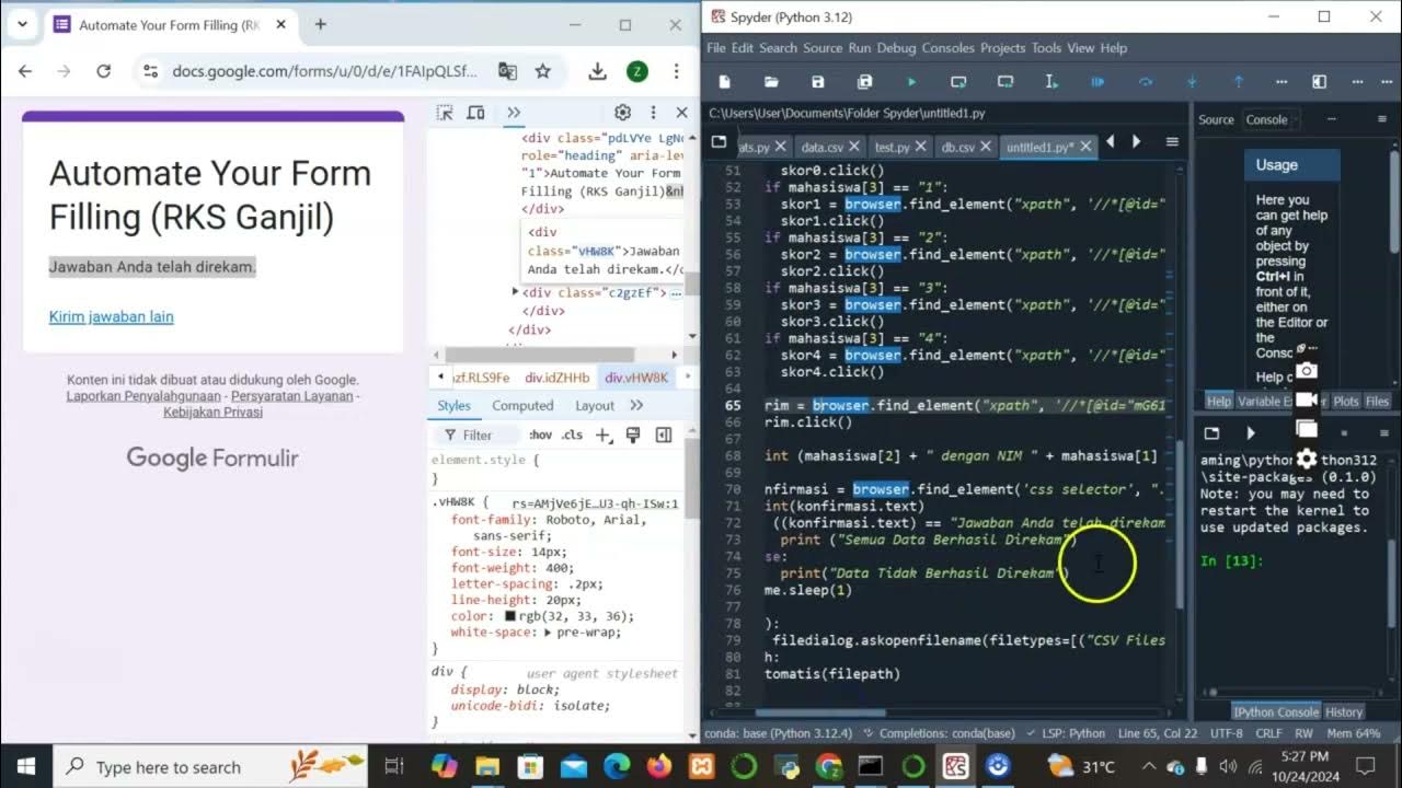 CARA ISI GOOGLE FORM OTOMATIS DENGAN BANYAK DATA VIA PYTHON SELENIUM - YouTube
