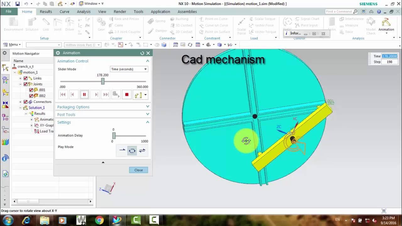 double slider crank multiple gears mechanism transmission part nx motion simulation - YouTube