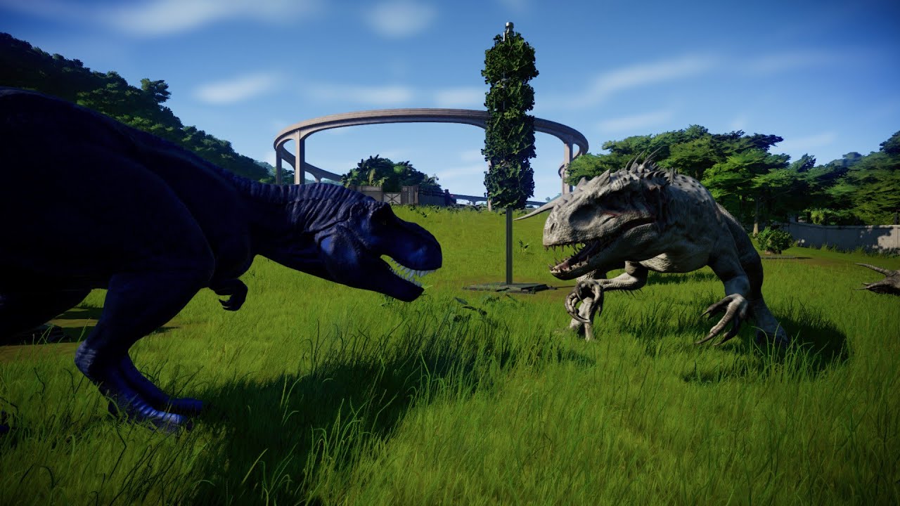 T-Rex Vs Indominus Rex Breakout & Fight - Jurassic World Evolution ...