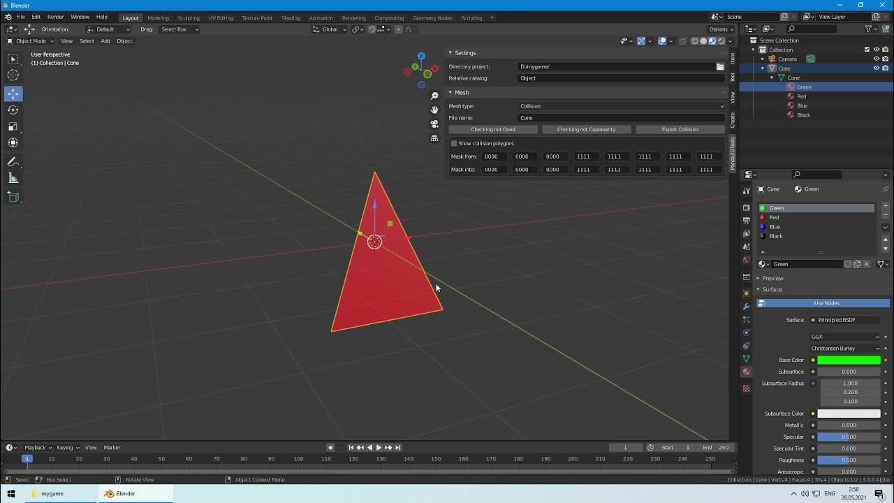 Working on an exporter for Panda3D, collision export. - YouTube