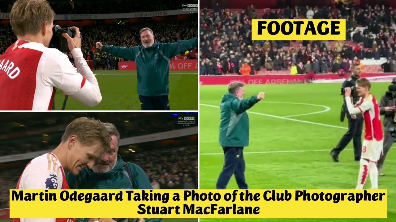 😍 Martin Odegaard Taking a Photo of the Club Photographer Stuart MacFarlane at Full-Time - YouTube