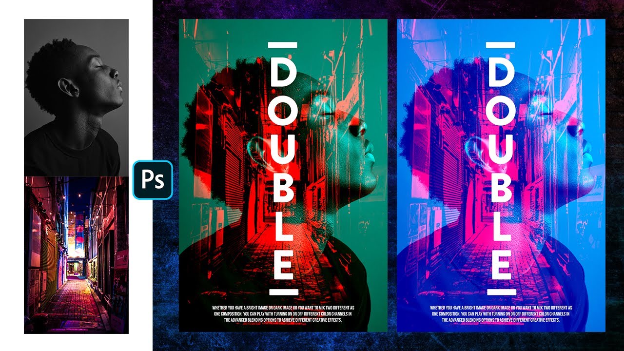 How to make a Duotone Double Exposure Effect in Photoshop | Double ...