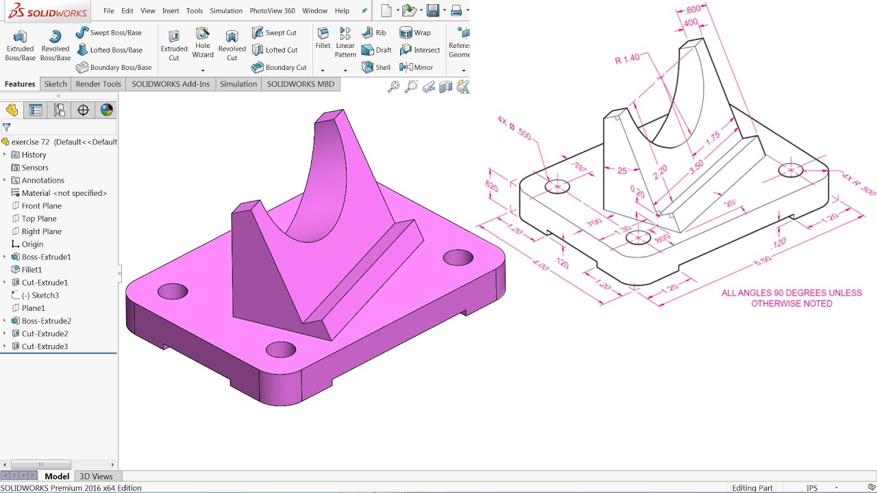 SolidWorks Tutorial for beginners Exercise 72 - YouTube
