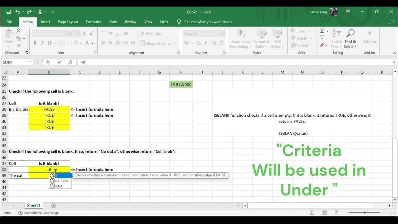 How to use IsBlank function | Excel | Sort the data | Conditional Operations | Excel Tutorials ...