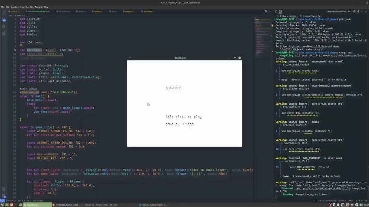Macroquad Rust Asteroid game - YouTube