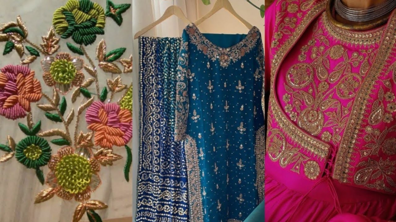Resham Work Embellishments | Anarkali Pishwas Designs by Din Collection ...