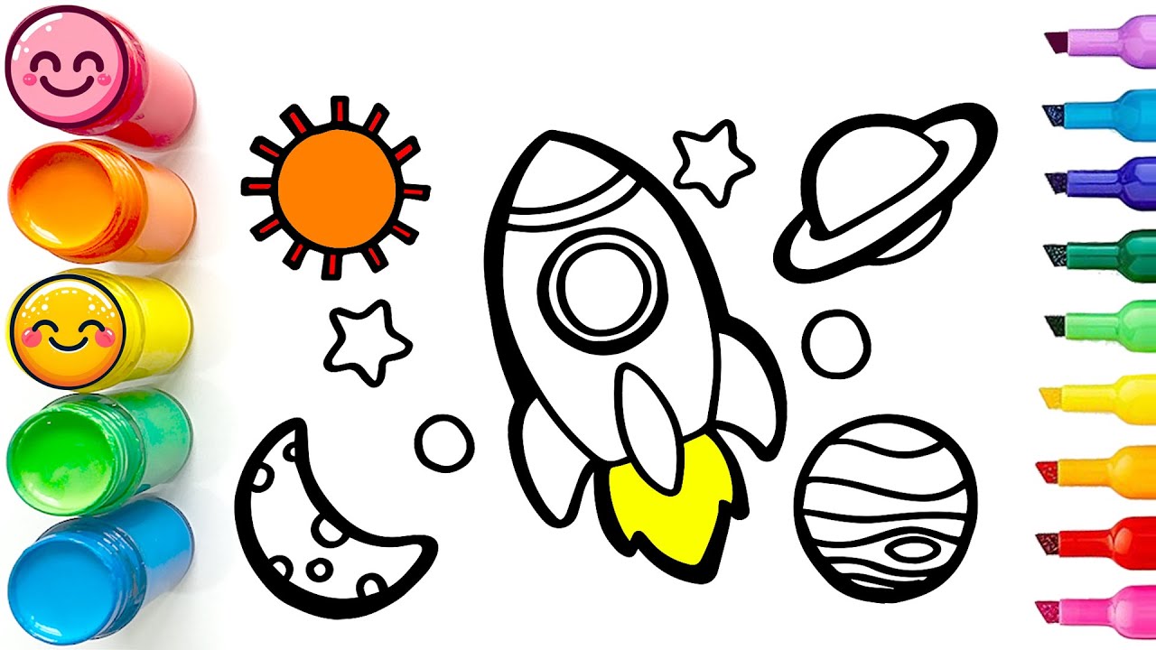 How to Draw a Spaceship and Planets | Step by Step Drawing Tutorial ...