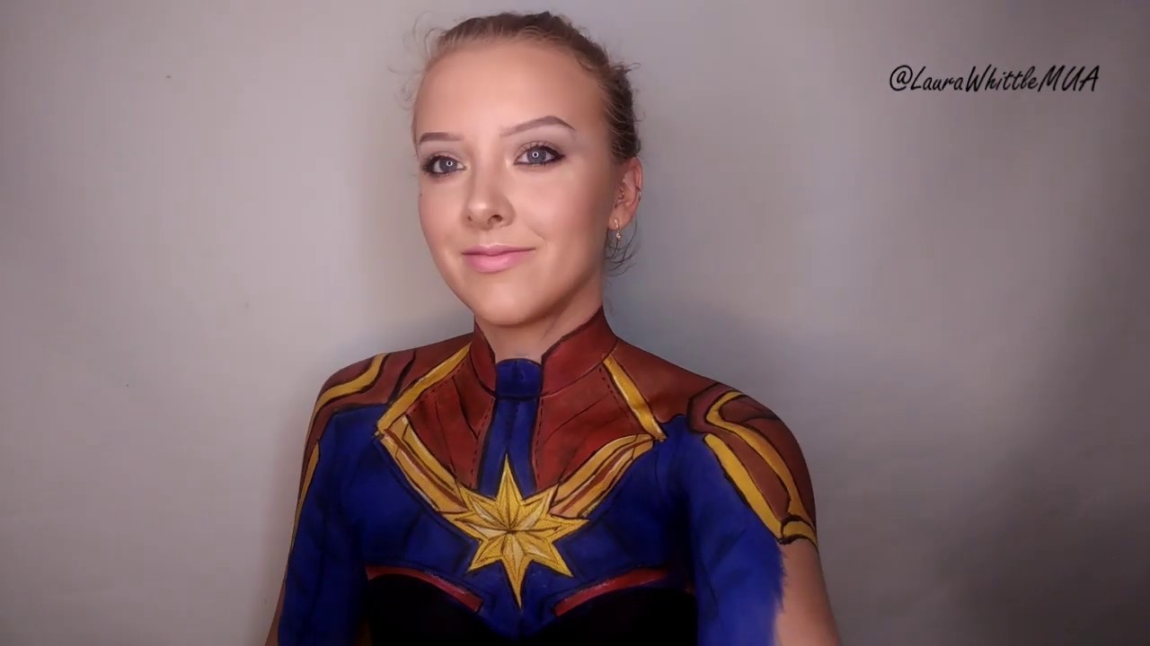 Captain Marvel Makeup / Bodypaint - YouTube