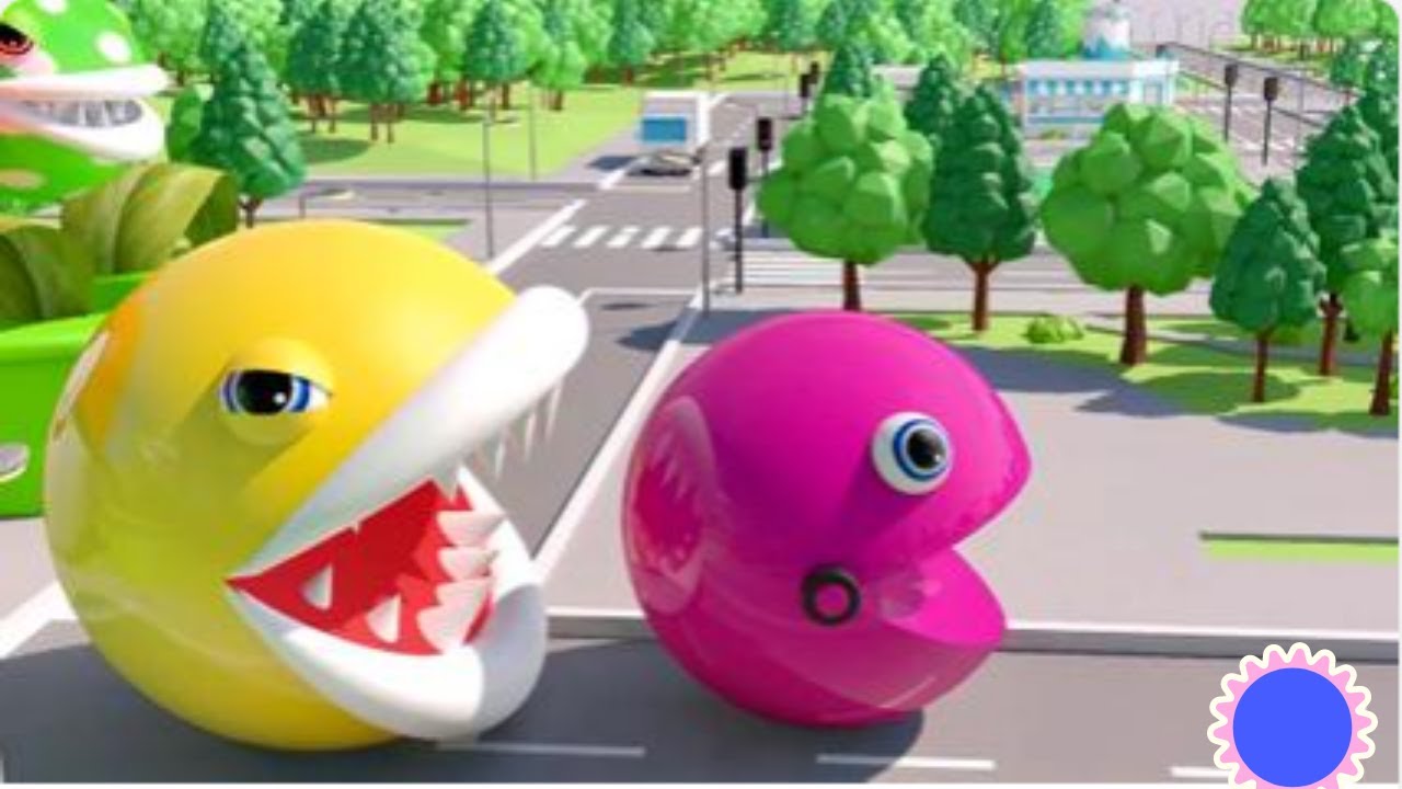 Learn Colors with Pacman vs School Bus, Bunny & Monster | Fun Color ...