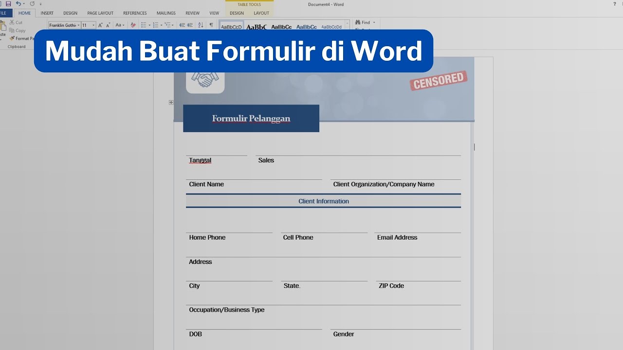Cara Mudah & Cepat Membuat Formulir Isi Di Microsoft Word - YouTube