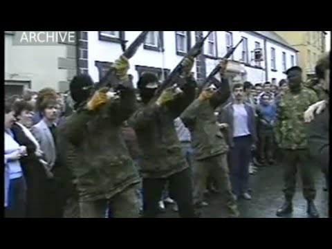 IRA clash with Garda at the funeral of IRA man James 'The Executioner' Lynagh, Monaghan, May 1987,