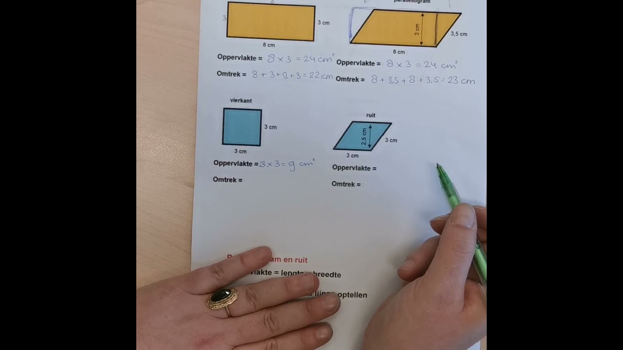 Hoofdstuk 3 video 2 - Oppervlakte en omtrek van parallellogram en ruit ...
