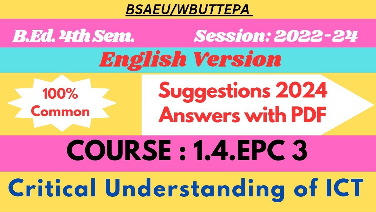 B.Ed. Course 1.4.EPC 3 suggestions with answers in English version /4th ...